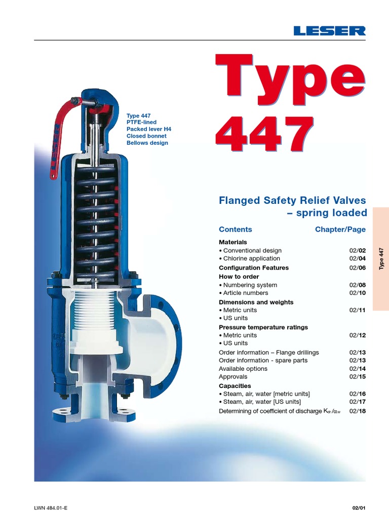 Flanged Safety Relief Valves - Spring Loaded: Type 447 PTFE-lined ...