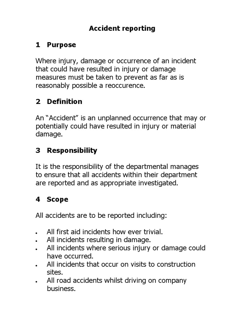 Accident Reporting 1 Purpose | PDF | Traffic Collision | First Aid