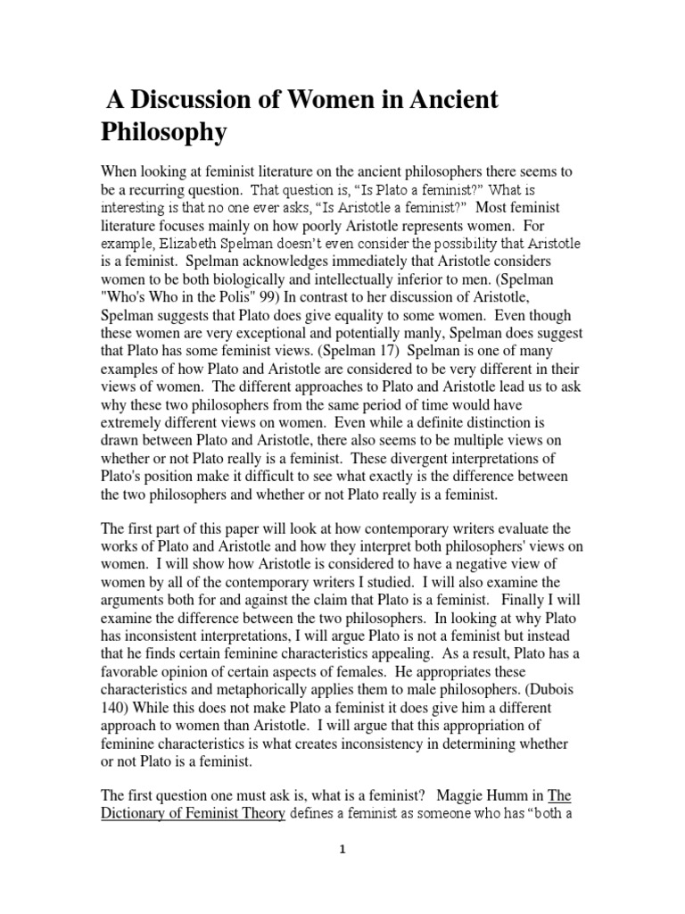 A Discussion of Women in Ancient Philosoph1 | PDF | Plato | Aristotle