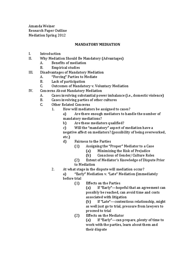 Mediation Outline | PDF | Mediation | Alternative Dispute Resolution