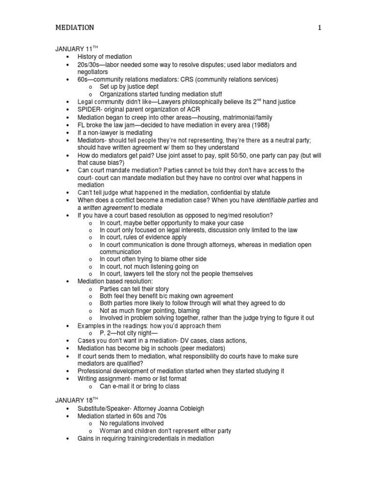 Mediation Notes | Mediation | Negotiation