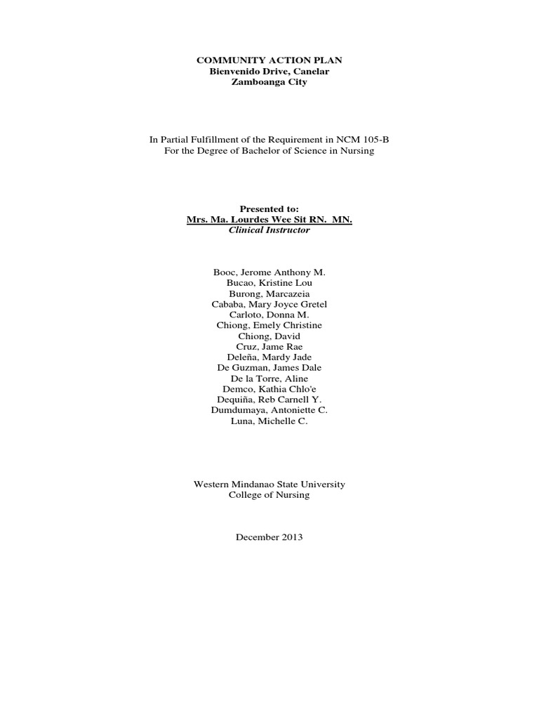 Community Action Plan Bienvenido Drive, Canelar Zamboanga City | PDF | Community | Waste