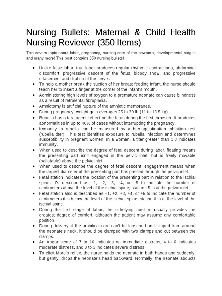 Nursing Bullets - MCHN Reviewer | PDF | Gynaecology | Women's Health