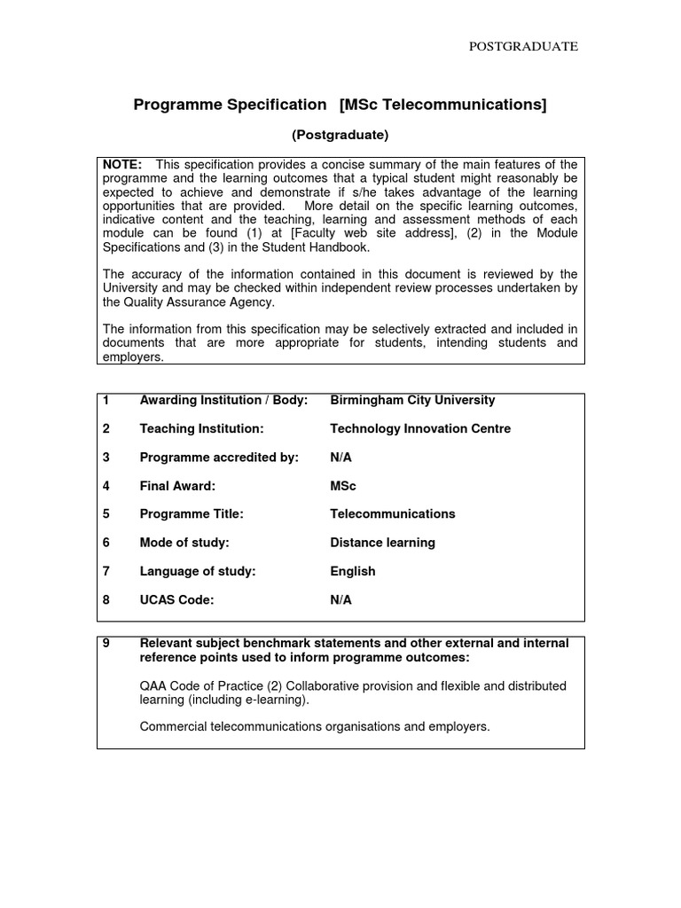 MSc Telecommunications Programme Overview | PDF | Educational ...