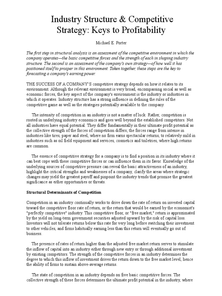 Industry Structure & Competitive Strategy: Keys To Profitability | PDF ...