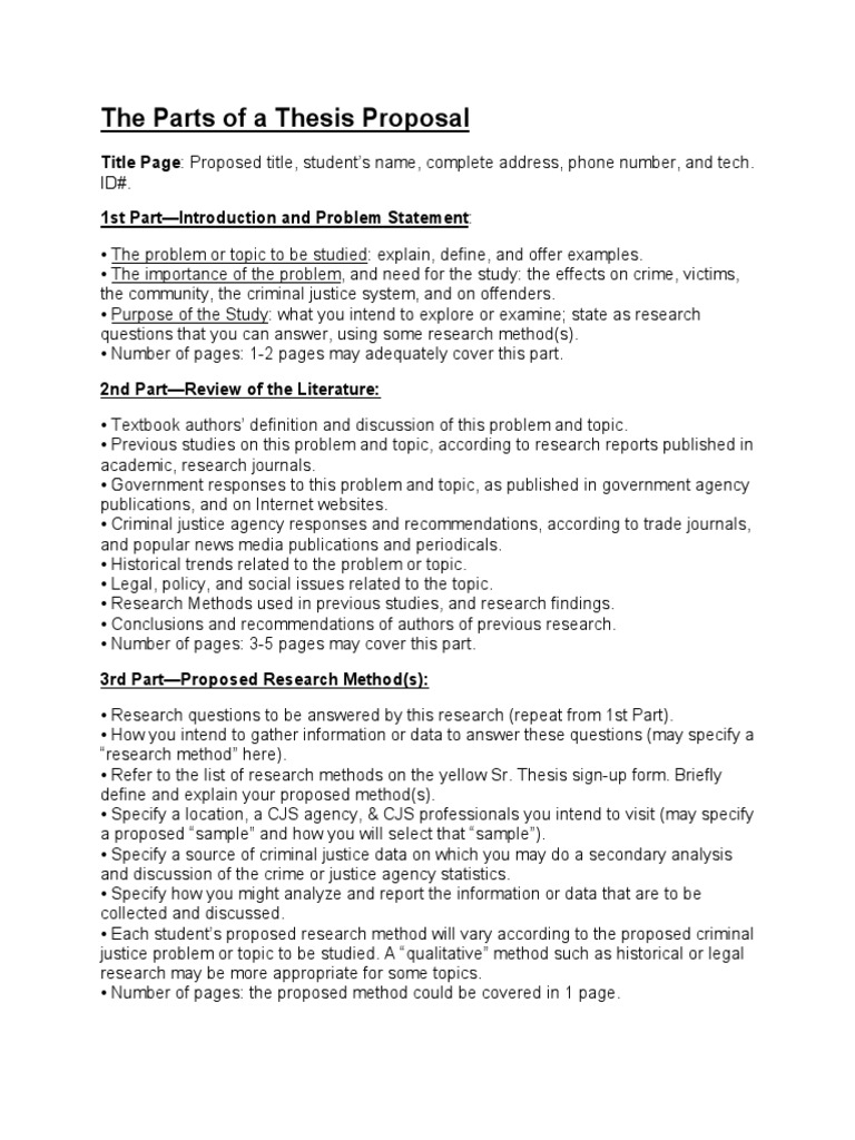 The Parts of A Thesis Proposal | PDF | Thesis | Crime & Violence