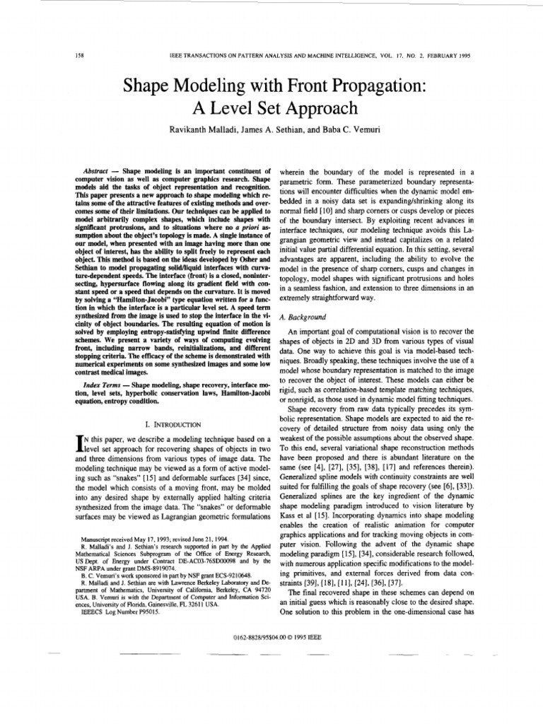 Shape Modeling With Front Propagation: Level Set Approach: Ravikanth Malladi, James A. Sethian ...