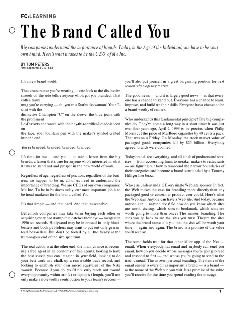 The Brand Called You: Be The CEO of Me, Inc. | PDF | Brand | Business ...