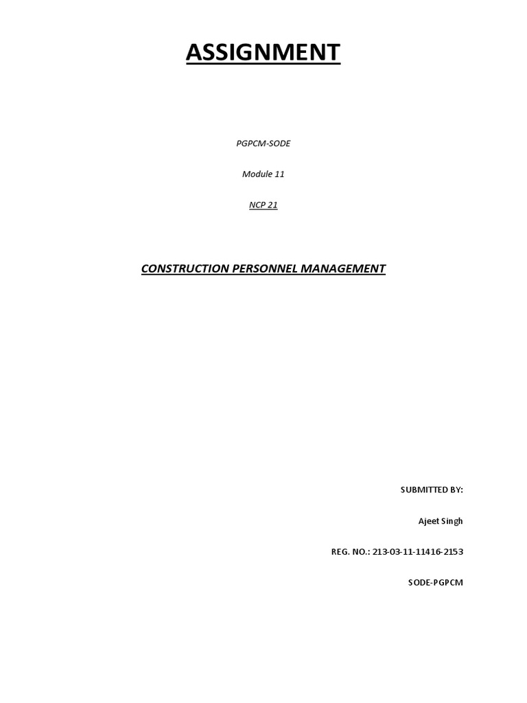 Assignment: Construction Personnel Management | PDF