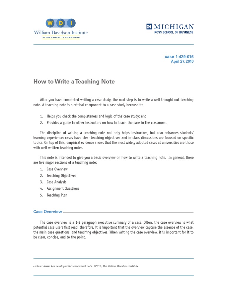 How To Write Teaching Notes | PDF | Case Study | Emerging Markets