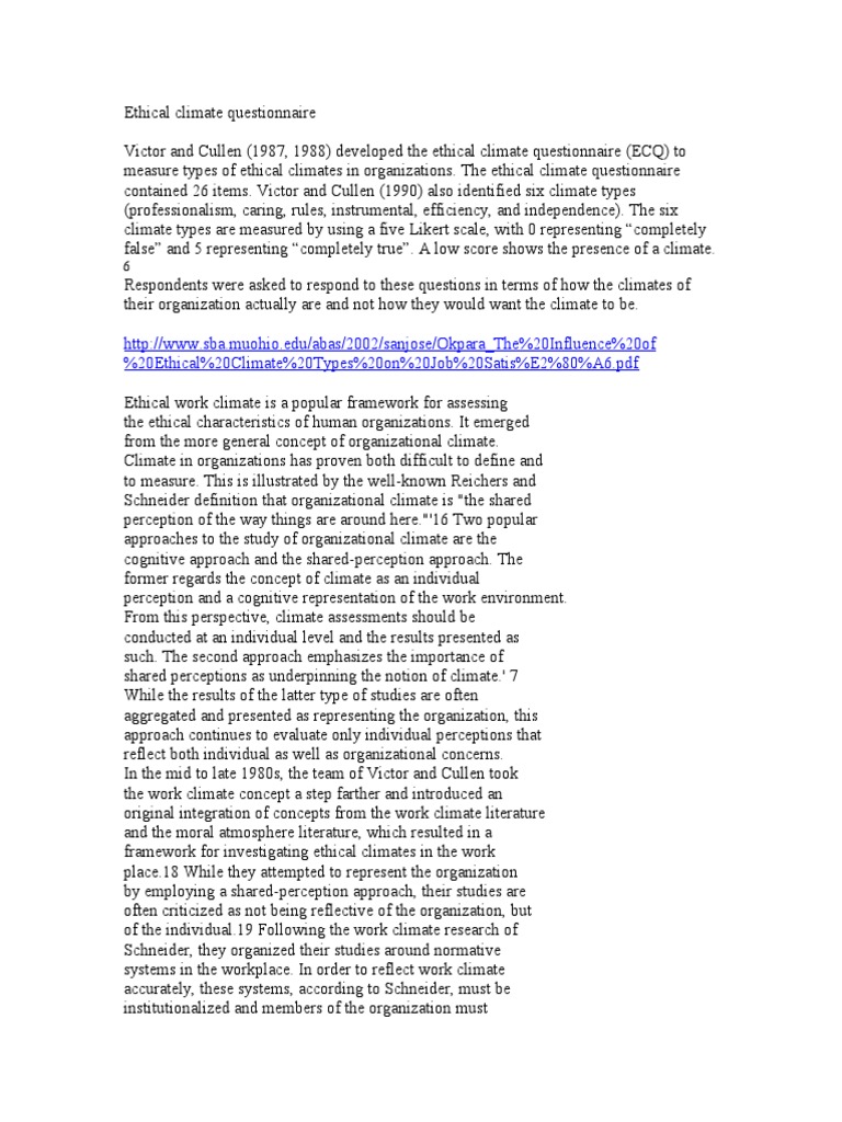 Ethical Climate Questionnaire | Questionnaire | Academic Discipline ...