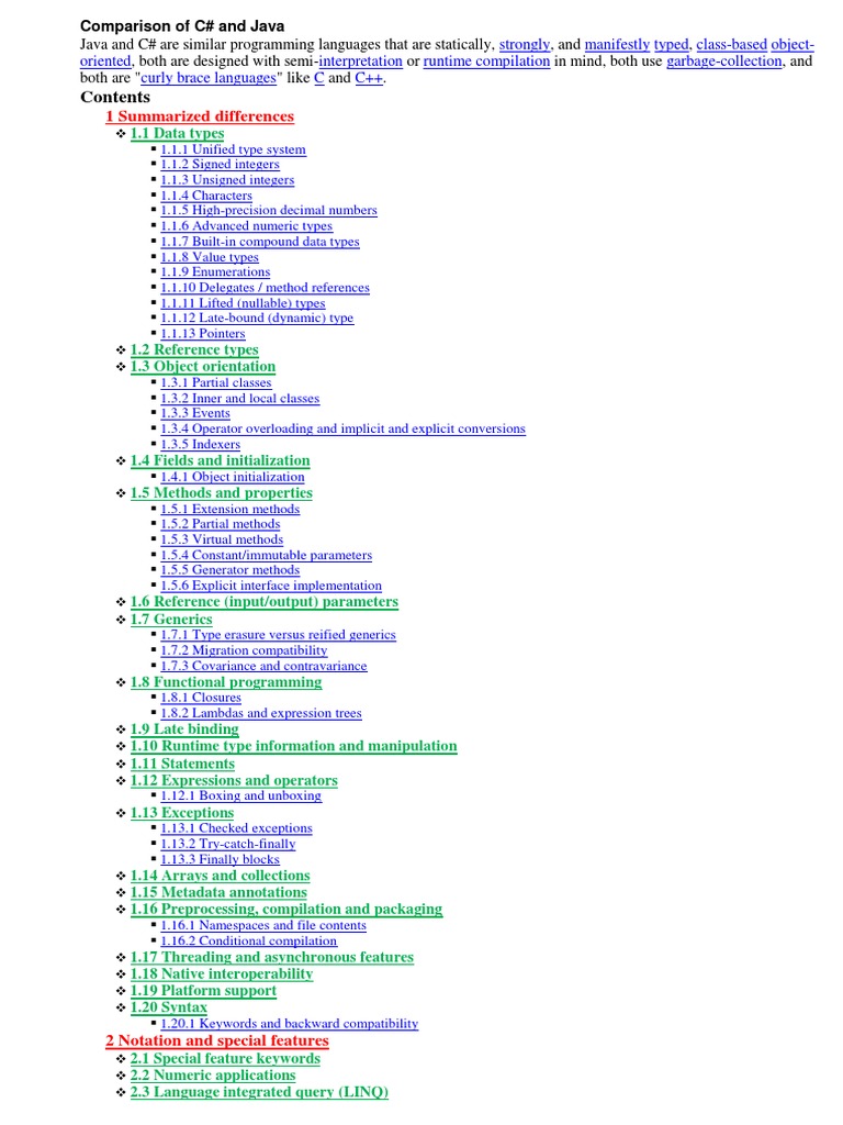 Comparison of C# and Java | Download Free PDF | C Sharp (Programming ...