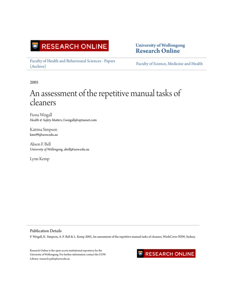 An Assessment of The Repetitive Manual Tasks of Cleaners: Research ...
