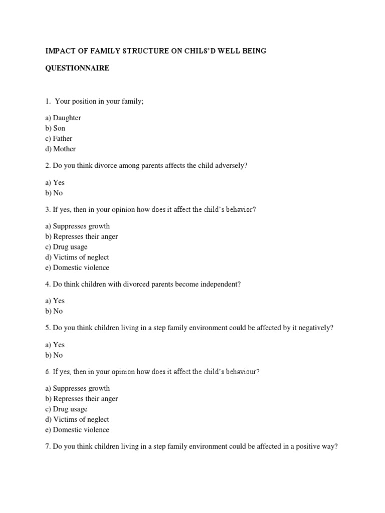 Impact of Family Structure On Chils'D Well Being Questionnaire | PDF