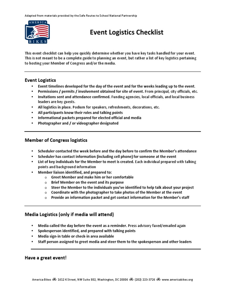 Logistics Checklist | PDF