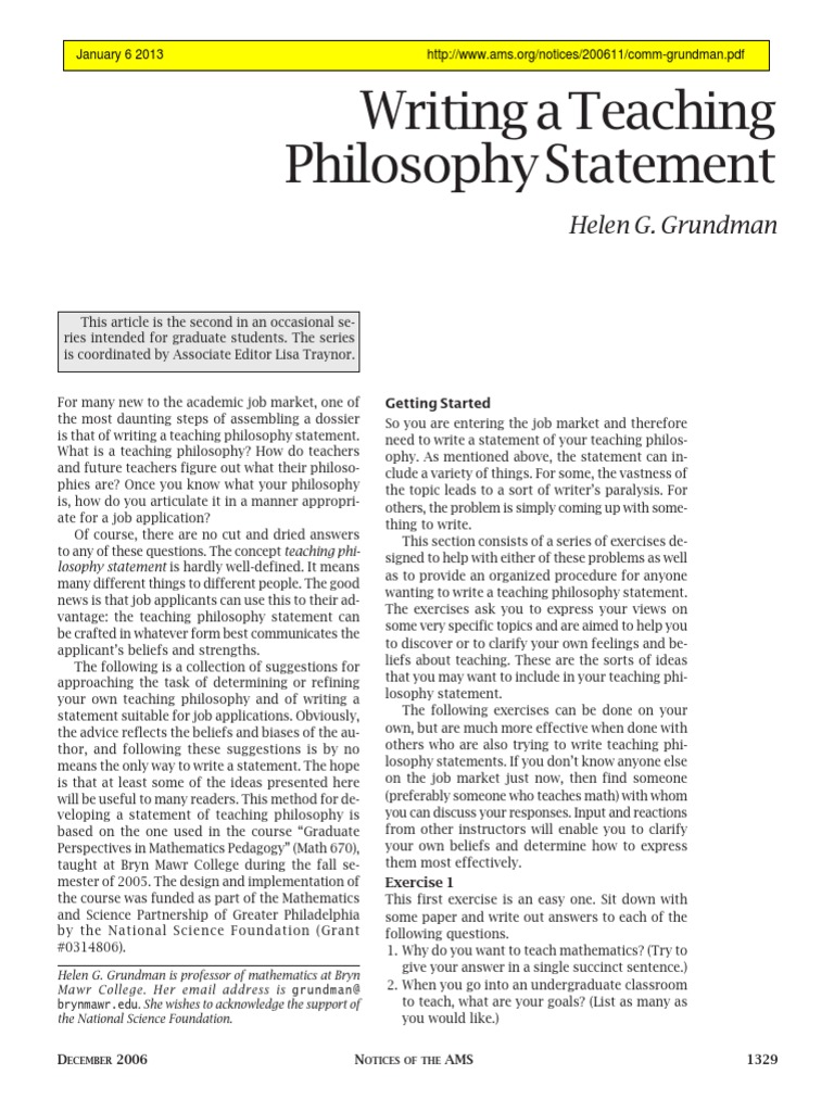 Crafting Your Math Teaching Philosophy | PDF | Teaching Mathematics ...