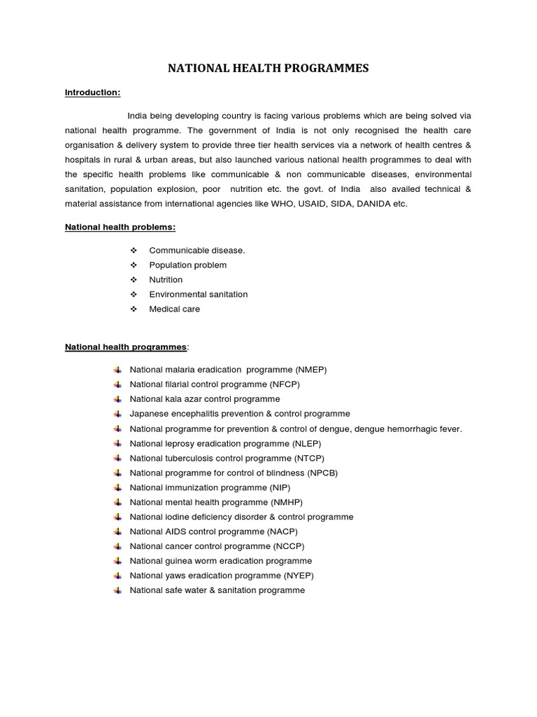 Overview of India's National Health Programmes | PDF | Mental Health ...