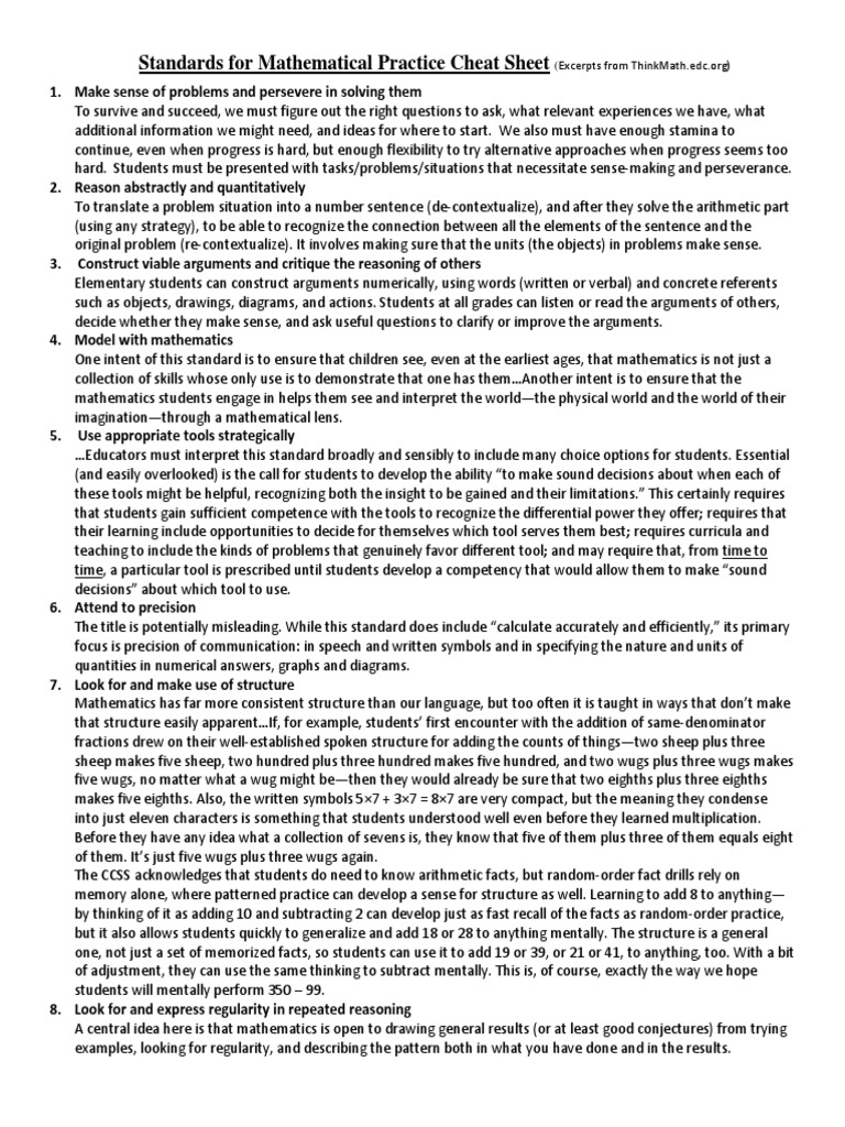 Mathematical Practice Standards Guide | PDF | Reason | Teaching Mathematics