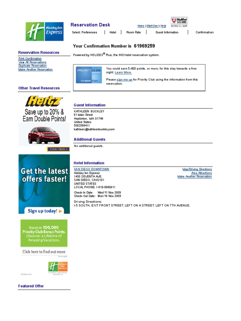 Intercontinental Hotels Group - Your Reservation Confirmation | PDF ...