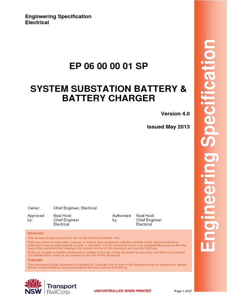 System Substation Battery & Battery Charger | PDF | Battery ...
