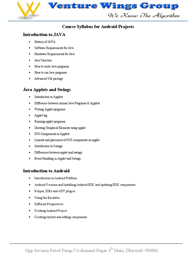Android Course Syllabus Pdf Java Programming Language Android Operating System