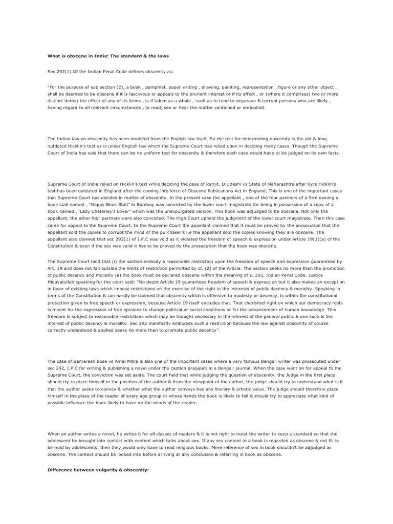 What Is Obscene in India | PDF | Obscenity | Freedom Of Speech