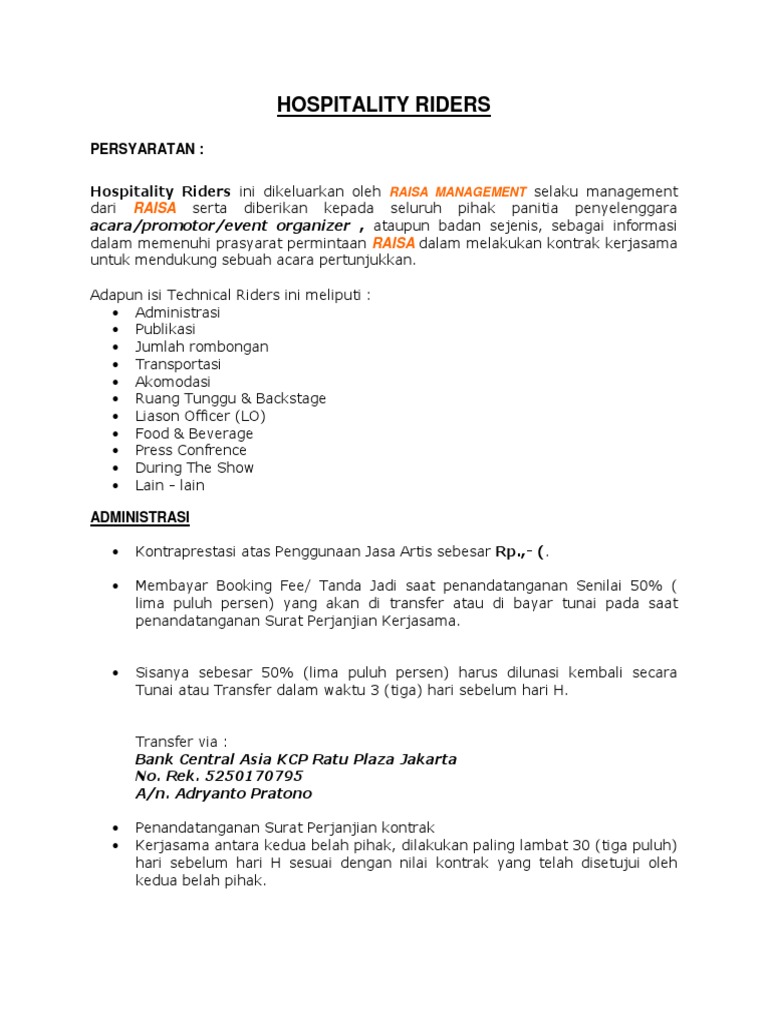 Hospitality Riders RAISA 2011