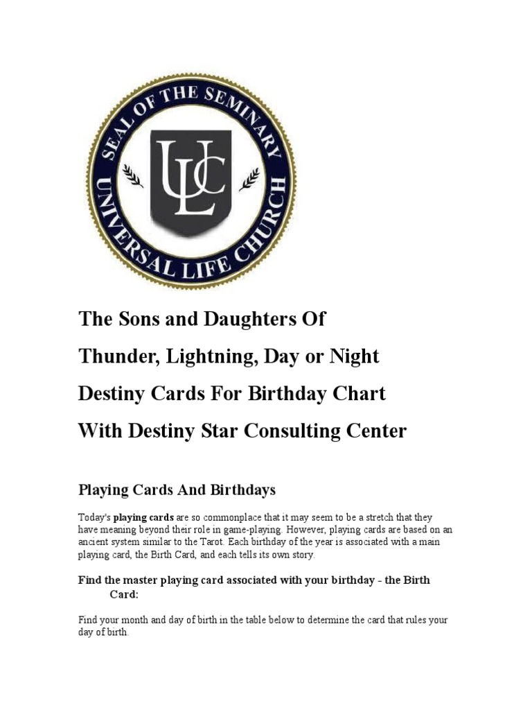 Cards Birthday Chart | PDF | Collecting | Divination