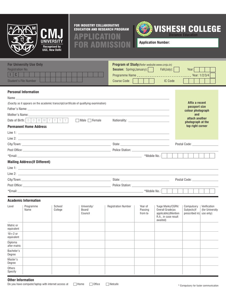 CMJ University Form | PDF | United States Postal Service | Academic Degree