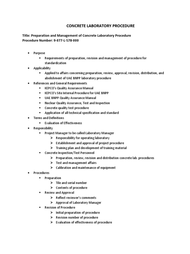 Concrete Laboratory Procedure-Outline | PDF | Concrete | Laboratories