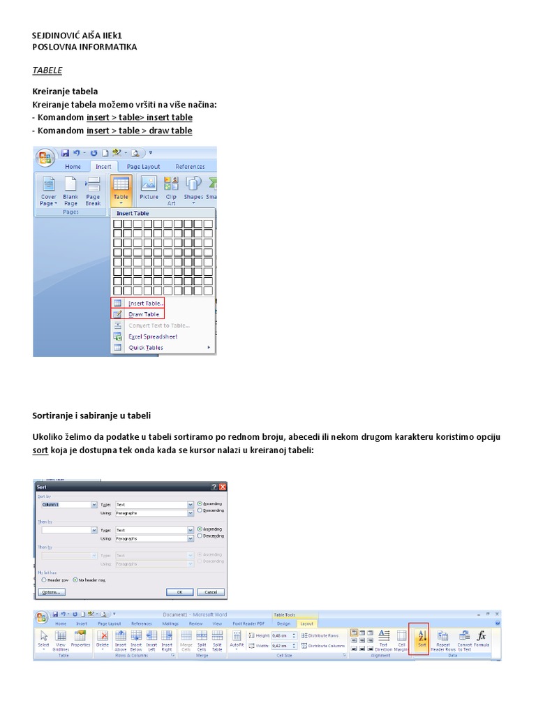 Tabele U MS Office Word | PDF
