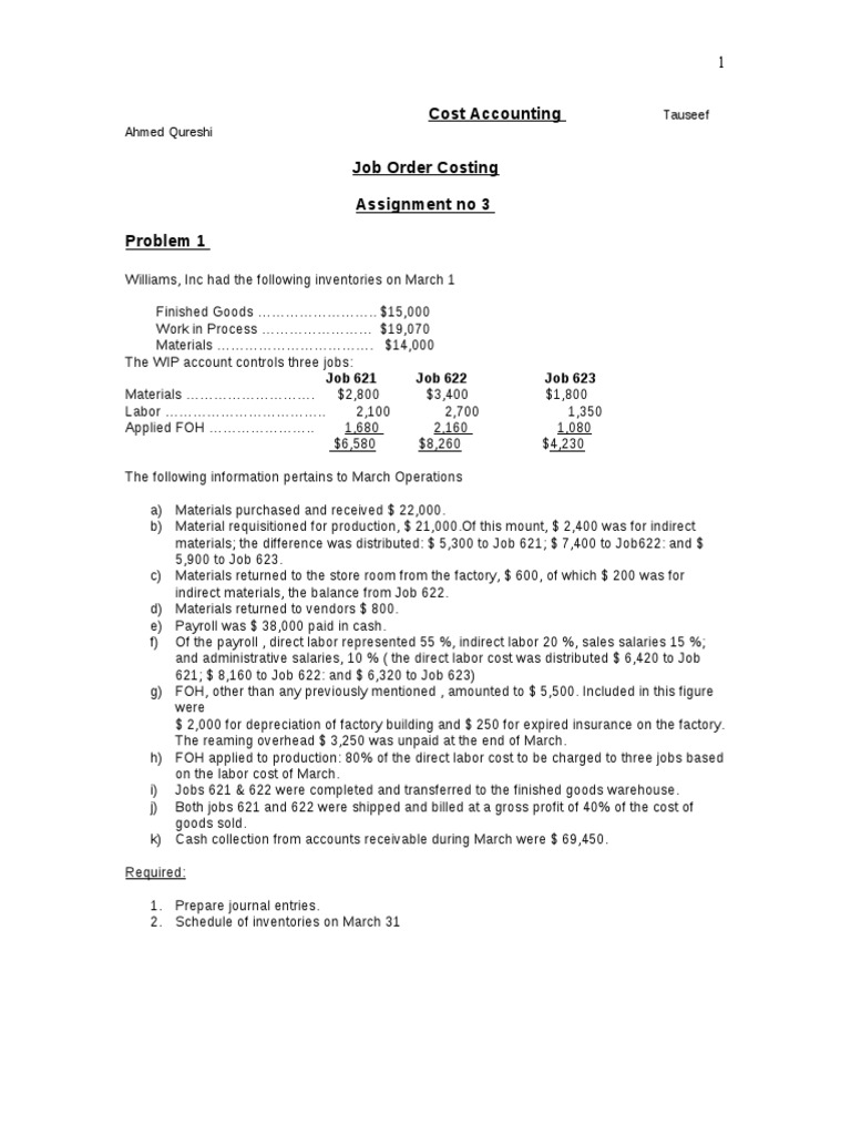 Assignment No 3 - Job Order Costing | PDF | Cost | Cost Of Goods Sold