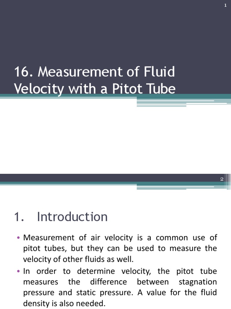 Pitot Tube Velocity Measurement Guide | PDF | Pressure | Transparent ...