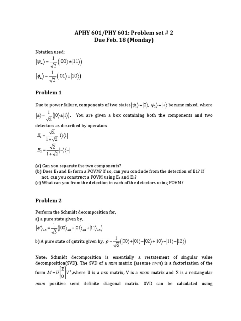 APHY 601/PHY 601: Problem Set # 2 Due Feb. 18 (Monday) | Download Free PDF | Theoretical Physics ...