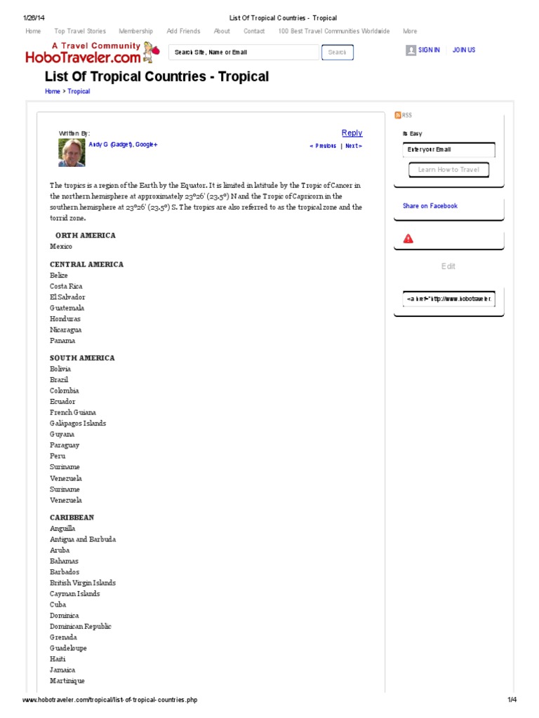 List of Tropical Countries - Tropical | Central America | Caribbean