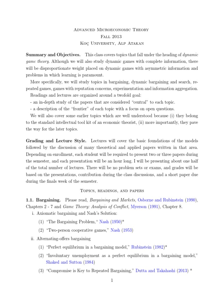 Econ 505 | PDF | Game Theory | Bargaining