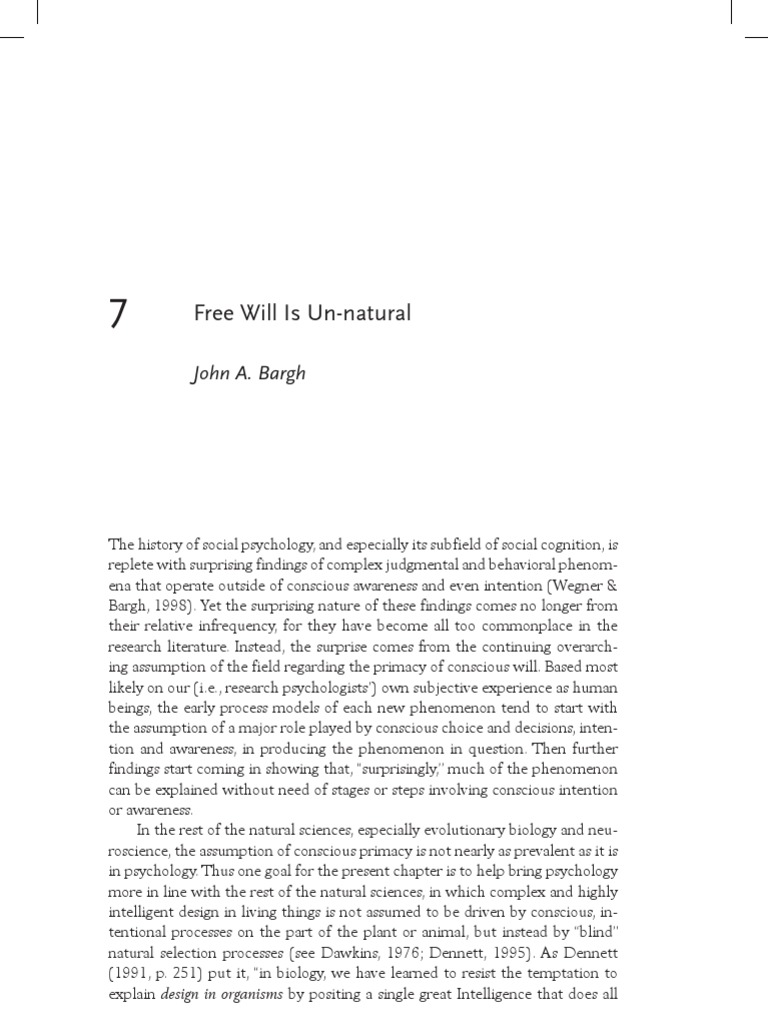 Bargh-Free Will Is Unnatural | PDF | Free Will | Causality