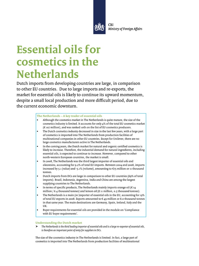Essential Oils For Cosmetics in The Netherlands | PDF | Cosmetics | Exports