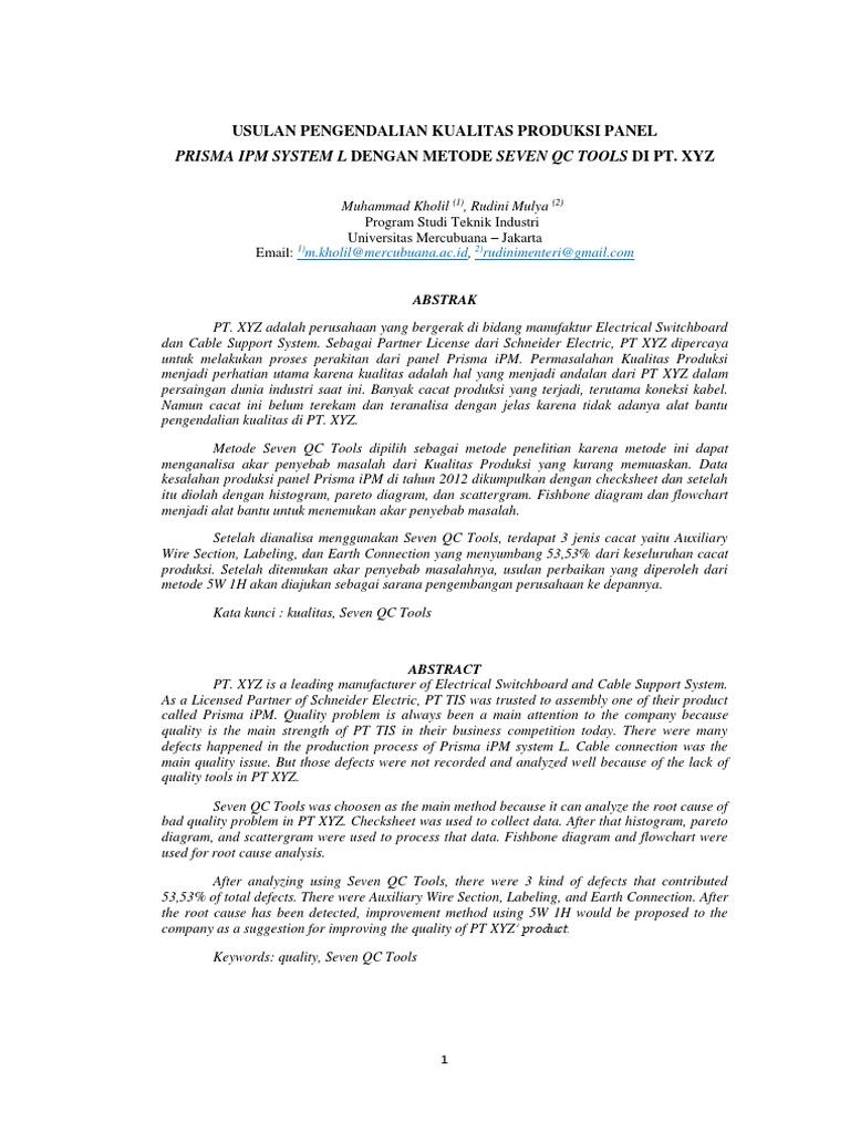 Usulan Pengendalian Kualitas Produksi Panel Prisma Ipm System L Dengan ...