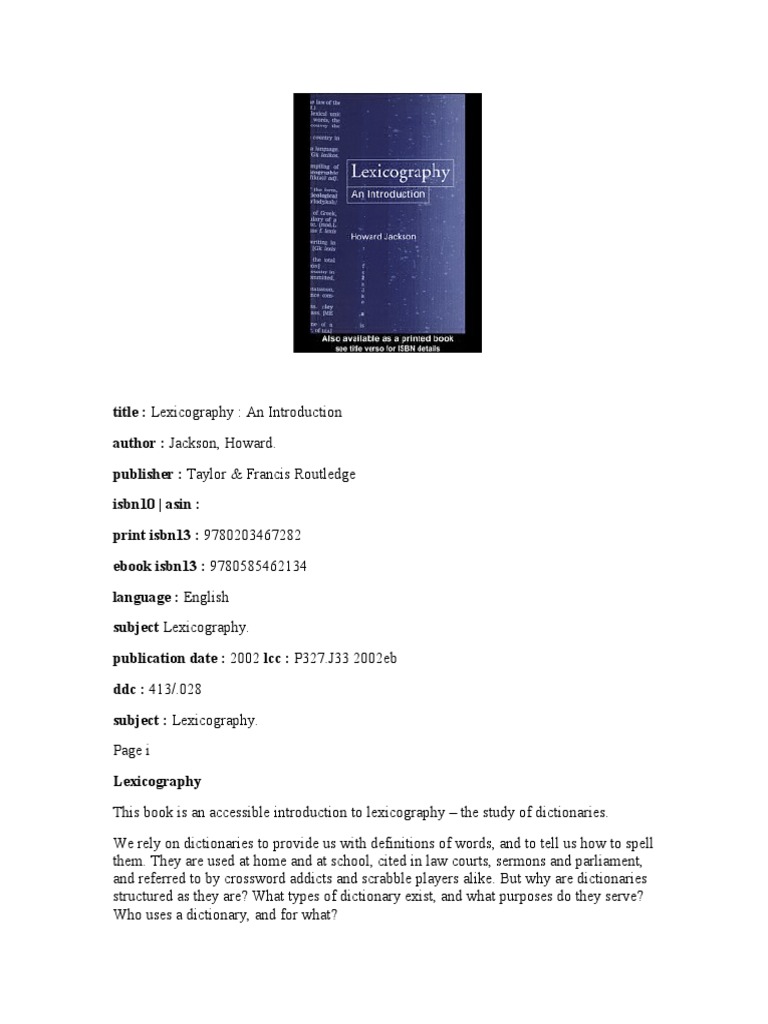 Introduction to Lexicography | PDF | Lexicography | Dictionary