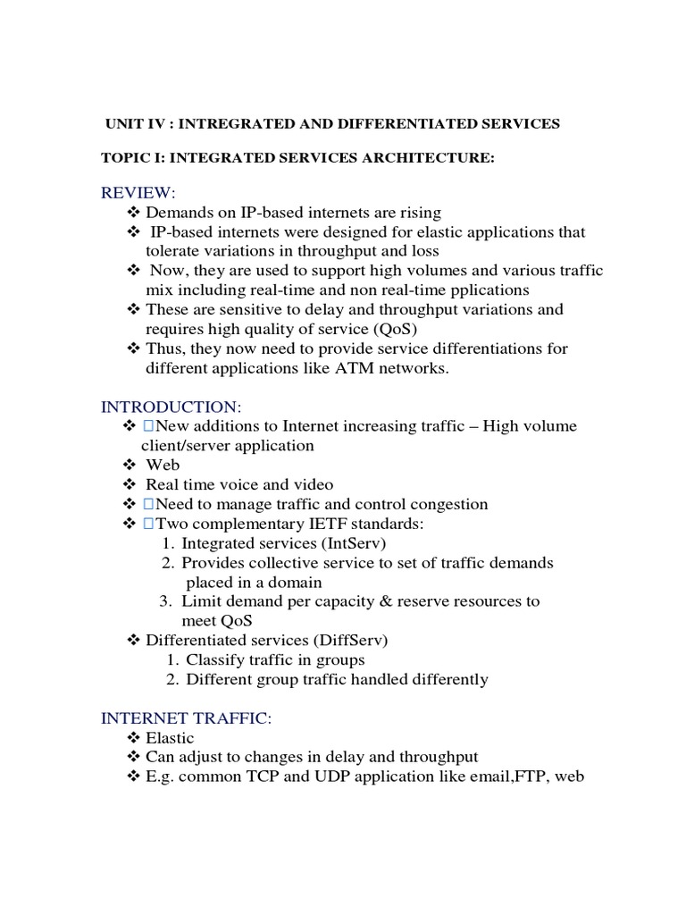 Review:: Unit Iv: Intregrated and Differentiated Services Topic I ...