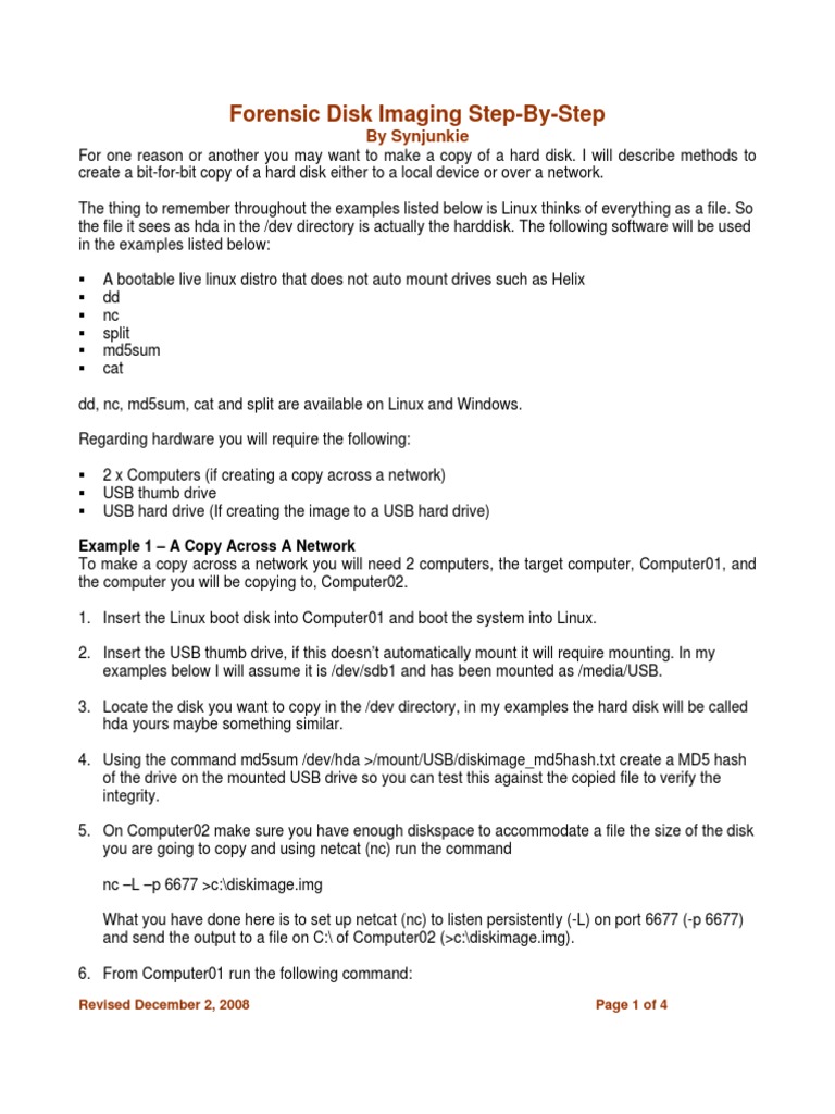 Forensic Disk Imaging Step-By-Step | PDF | Usb Flash Drive | Computer File