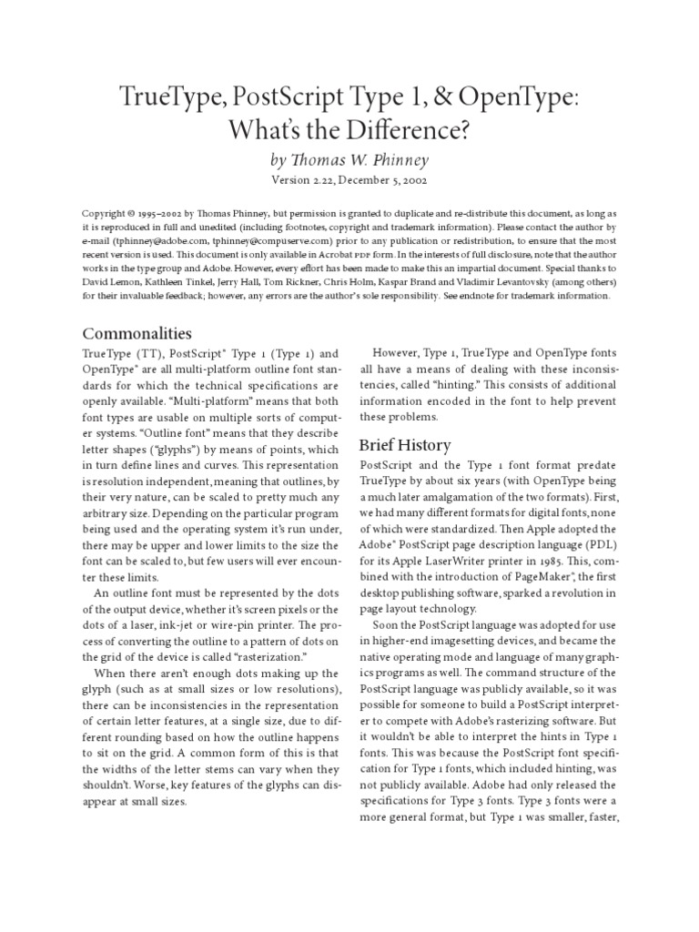 TrueType, PostScript Type 1, and OpenType: What's The Difference | PDF ...