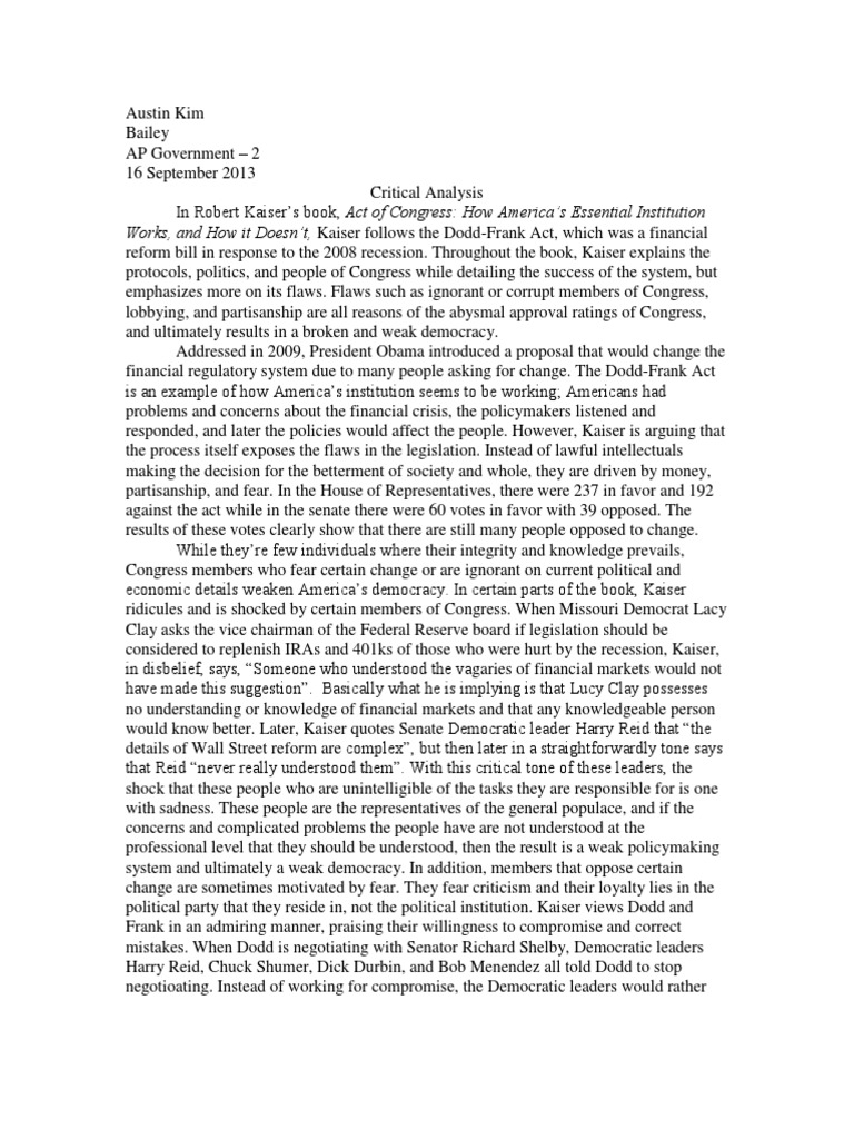 Act of Congress Government Essay | PDF | United States Congress ...