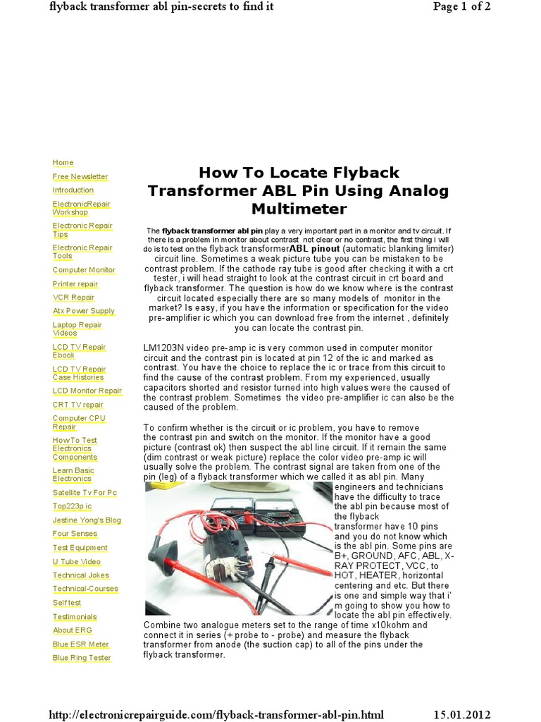 Flyback Transformer ABL Pin | PDF | Cathode Ray Tube | Computer Monitor