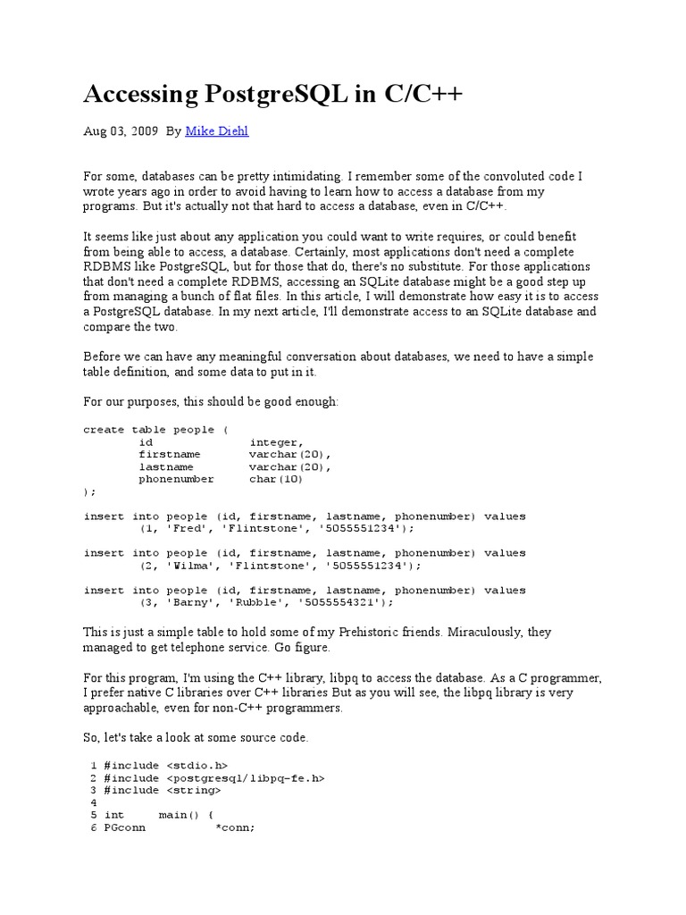 Accessing PostgreSQL in CPP | PDF | Postgre Sql | Computer Science