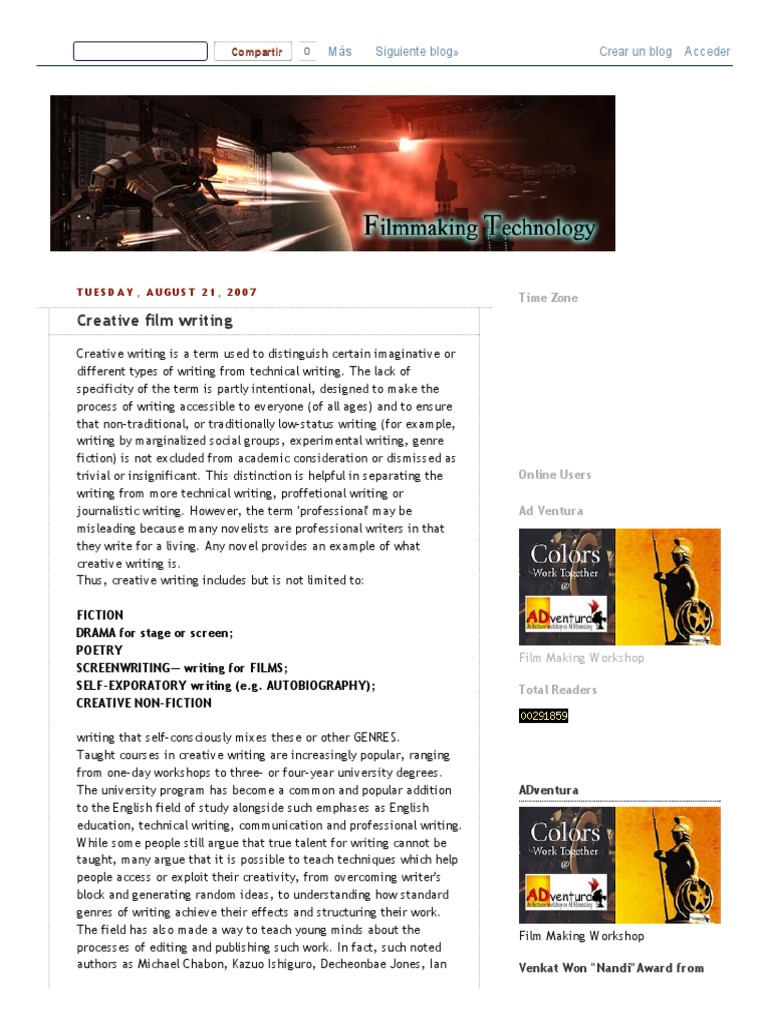 Creative Writing in Film Techniques | PDF | Creative Writing ...