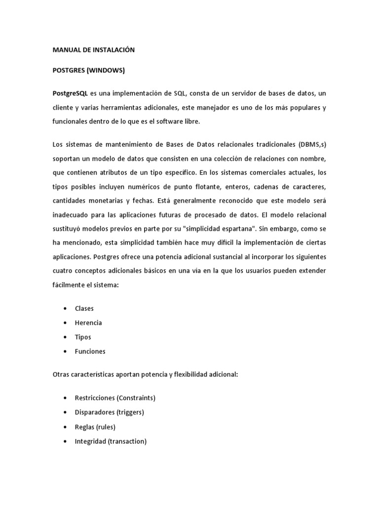 MANUAL DE INSTALACIÓN postgreSQL | PDF | Software del sistema | Ingeniería Informática