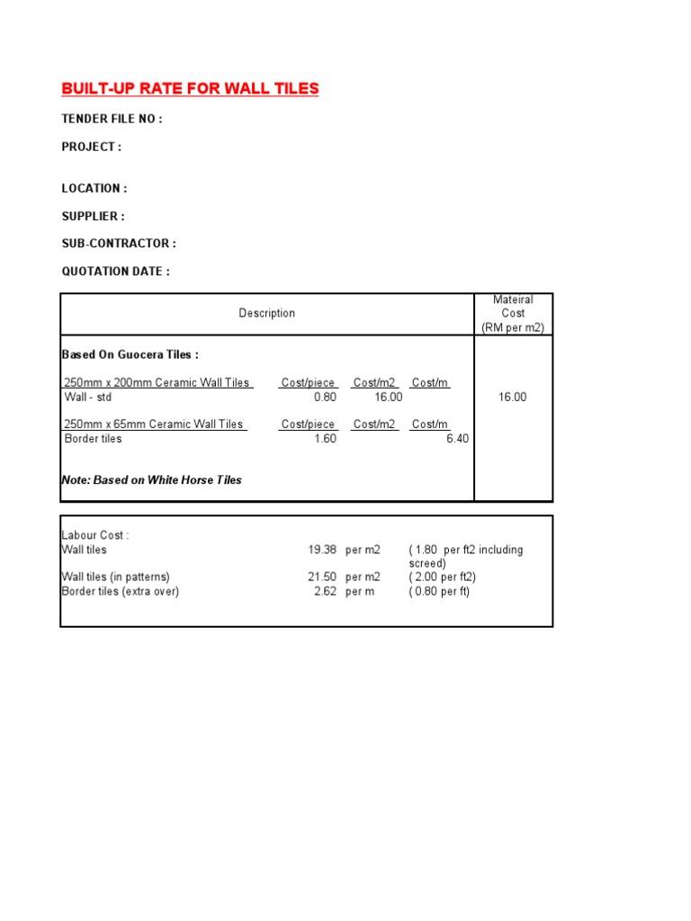 Build Up Rate Format - Wall and Floor Tiling Work | PDF | Nature