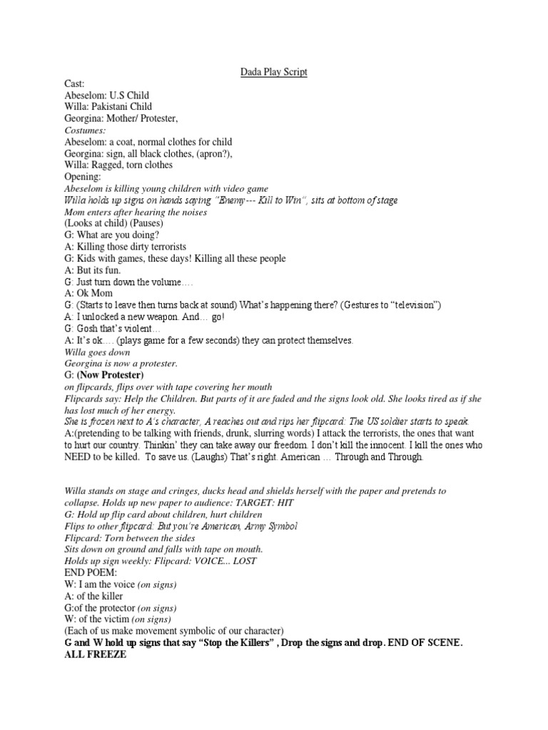 Dada Play Script: Voices of Conflict | PDF